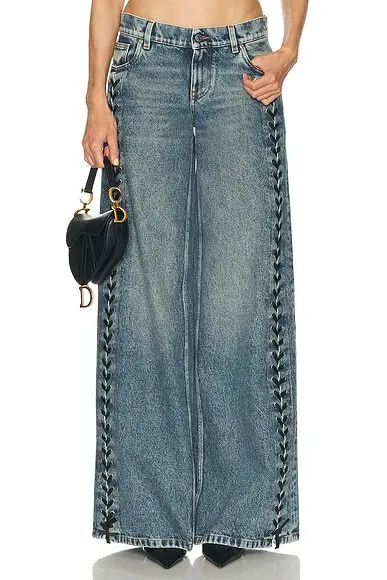 Stella McCartney Laced Denim Wide Leg Jeans