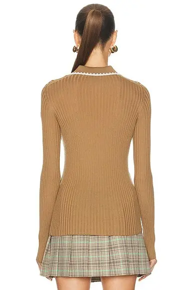 Moncler Long Sleeve Polo Shirt - Beige