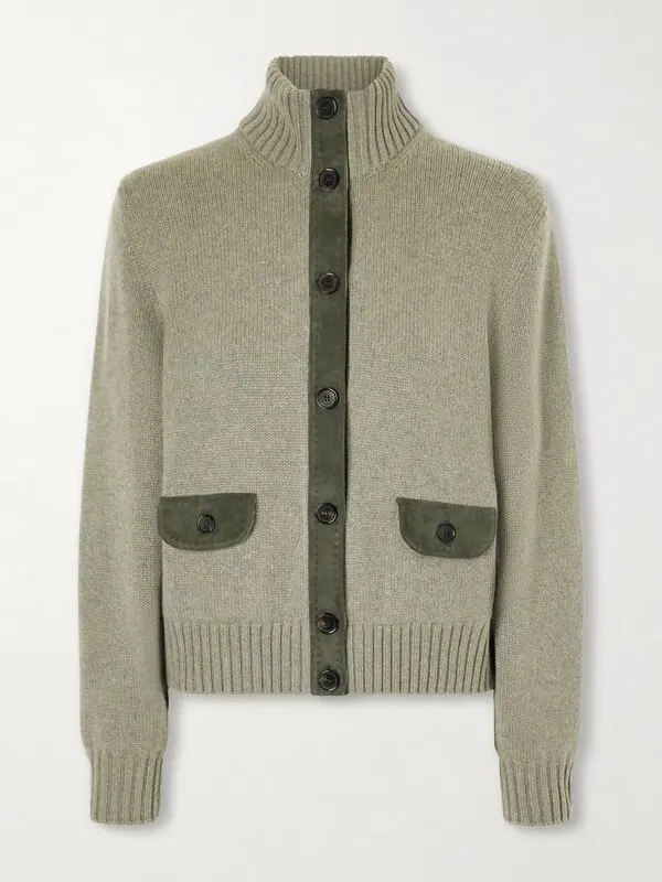Loro Piana Parksville Suede-trimmed Cashmere Cardigan - Green