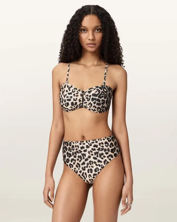 ALLSAINTS Strapless Animal Print Bikini Top - Brown