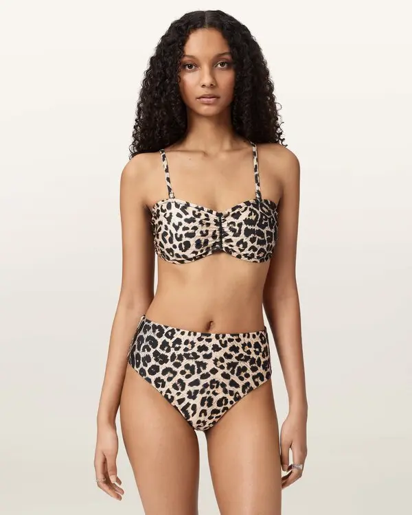 ALLSAINTS Talaria High Rise Animal Print Bikini Bottoms - Brown