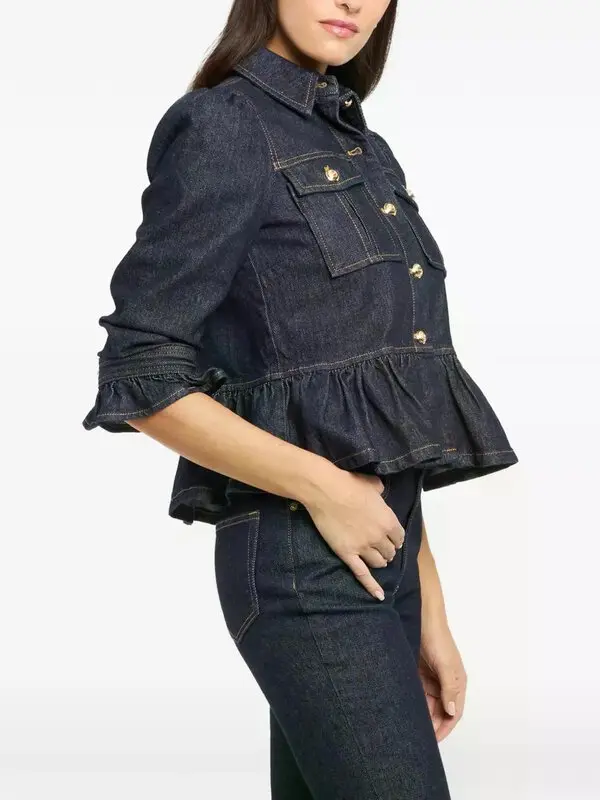 Cinq À Sept Delanie Denim Jacket With Ruffled Sleeves