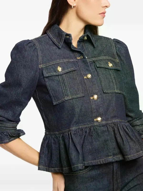 Cinq À Sept Delanie Denim Jacket With Ruffled Sleeves