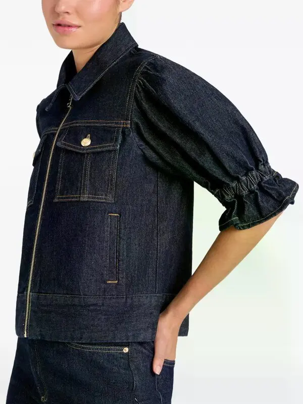 Cinq À Sept Holly Ruffled Puff-sleeve Denim Jacket