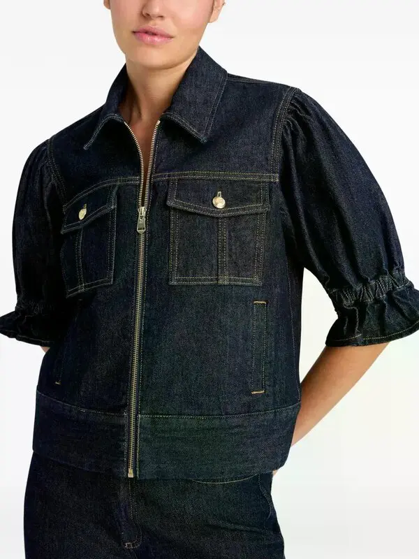 Cinq À Sept Holly Ruffled Puff-sleeve Denim Jacket