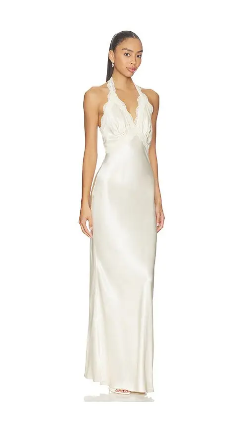 SNDYS. Satin Maxi Dress With Lace Trim - Creme