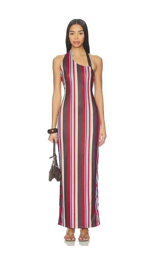 SNDYS. Sherri Asymmetrical Maxi Dress - Multi Stripe