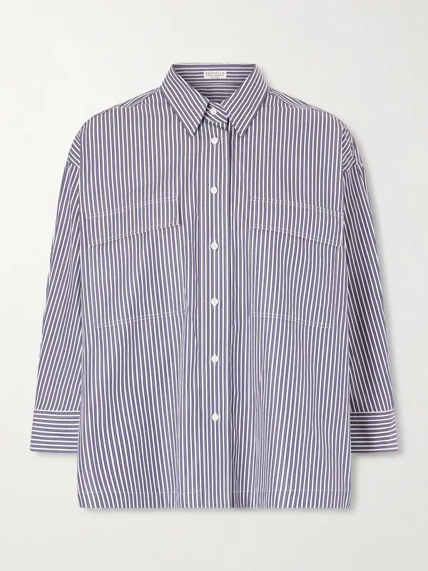 Brunello Cucinelli Striped Cotton-poplin Shirt - Blue