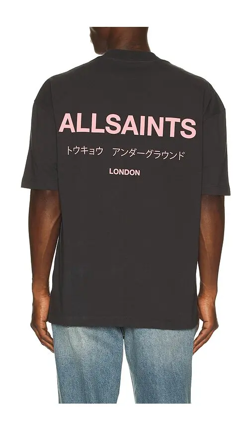 ALLSAINTS Underground Crew Tee In Black - Washed Black & Pink