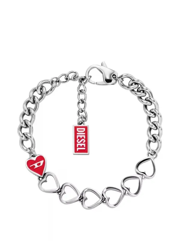 DIESEL® Heart Charm Chain Bracelet - Silver