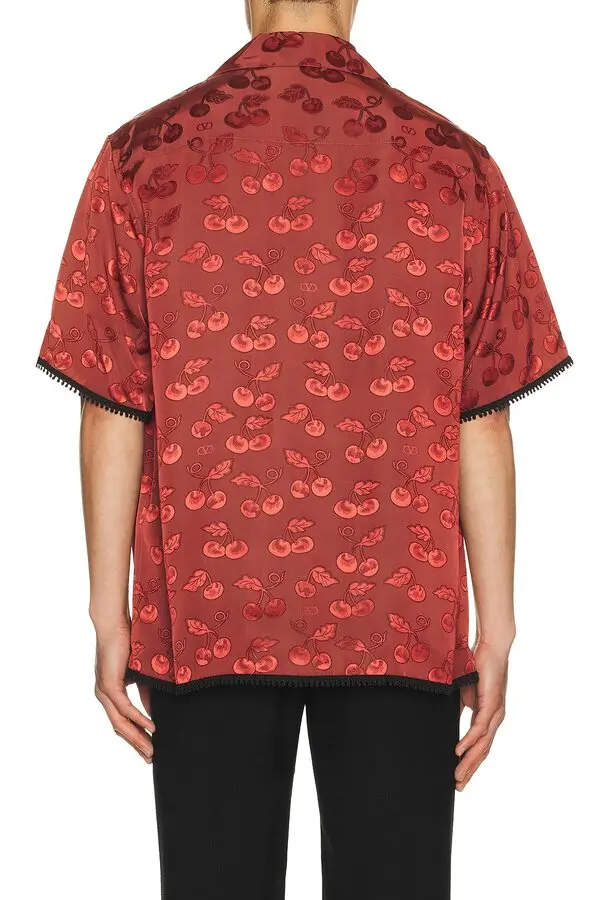 Valentino Garavani Satin Cherry Button Up Shirt In Burgundy