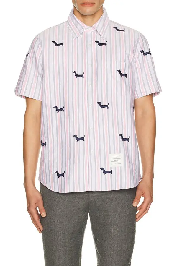 Thom Browne Straight Fit Allover Hector Shirt In Grey - Multi