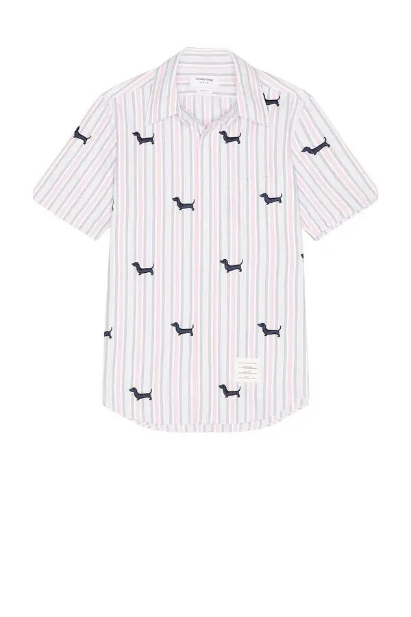 Thom Browne Straight Fit Allover Hector Shirt In Grey - Multi