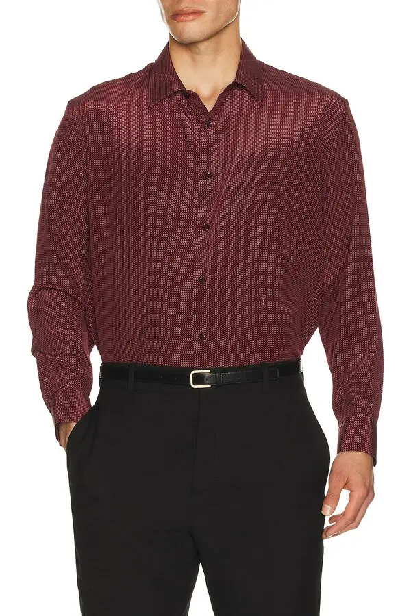 Saint Laurent Cassandra Shirt In Burgundy - Bordeaux & Craie