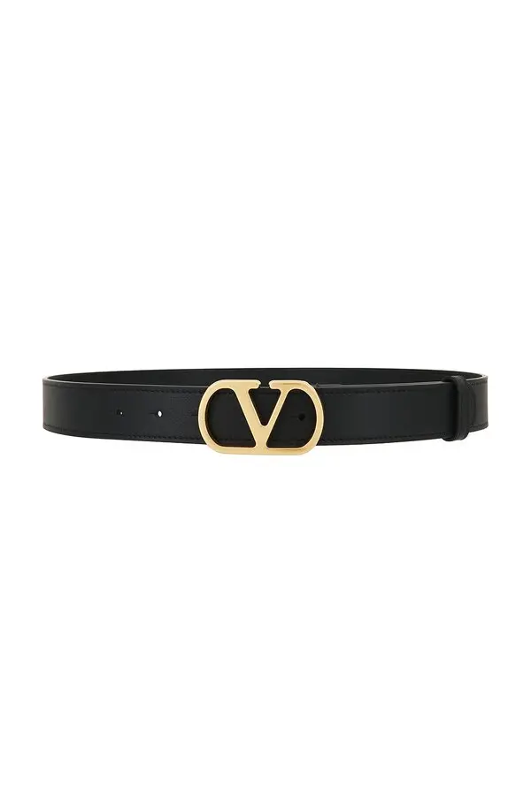 Valentino Garavani Brass Logo Leather Belt - Nero