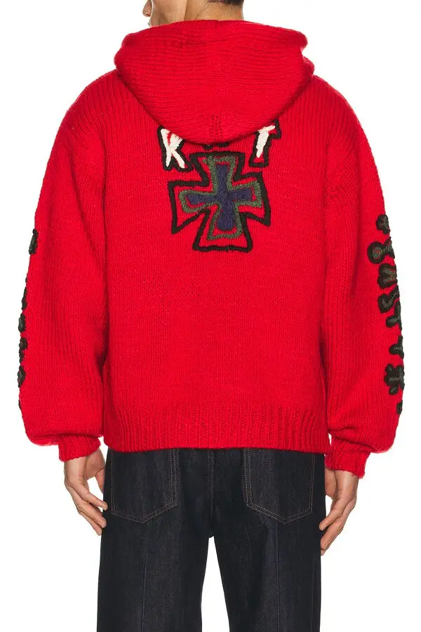 RICE NINE TEN Hand Knitted Sk8 Zip Hoodie - Red