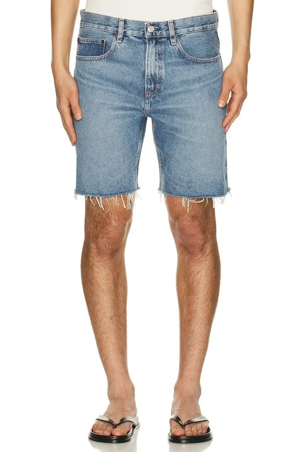 FRAME Relaxed Fit Denim Shorts With Frayed Hem