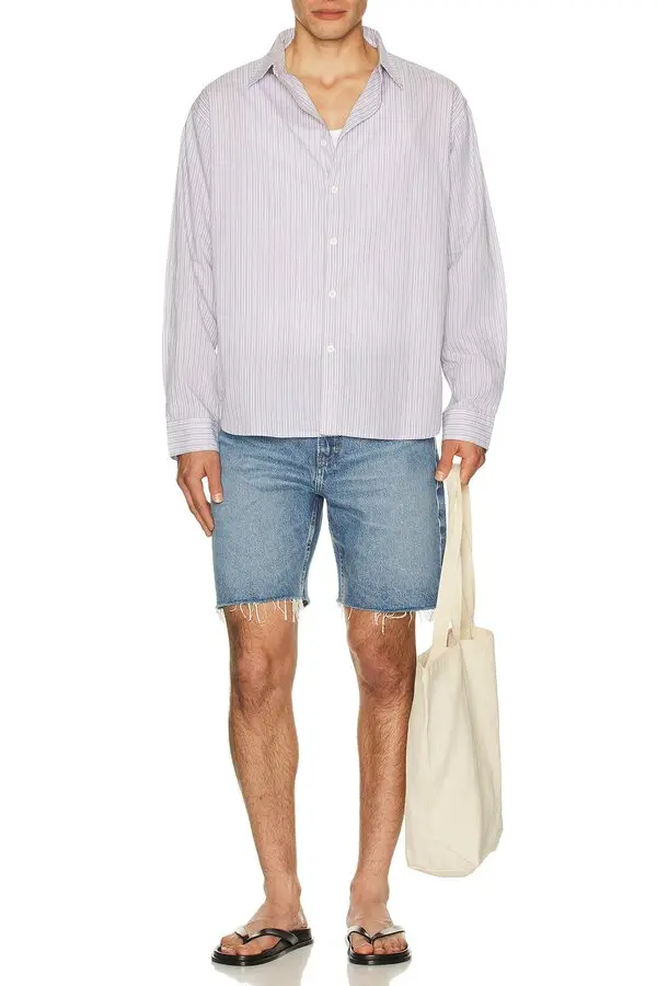 FRAME Relaxed Fit Denim Shorts With Frayed Hem