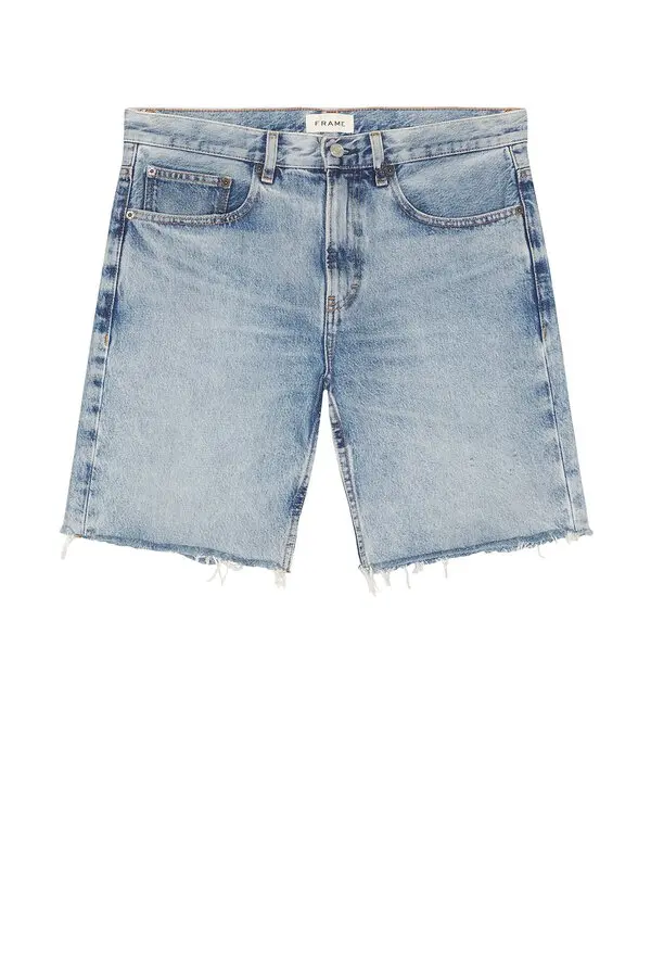 FRAME Relaxed Fit Denim Shorts With Frayed Hem