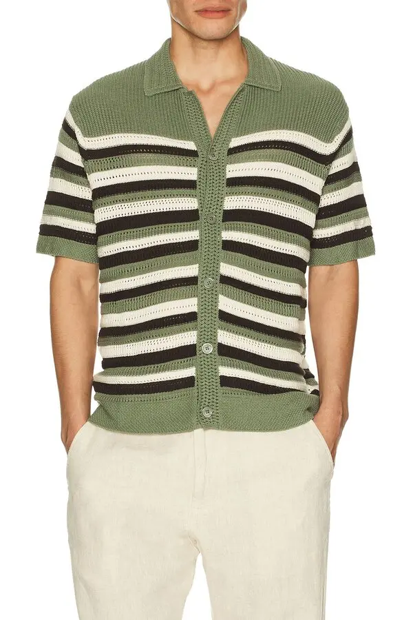 Nn07 Lars Polo Cardigan In Green
