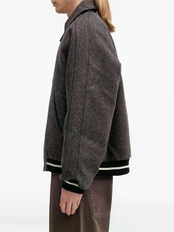 WALES BONNER Buttoned Herringbone-pattern Bomber Jacket