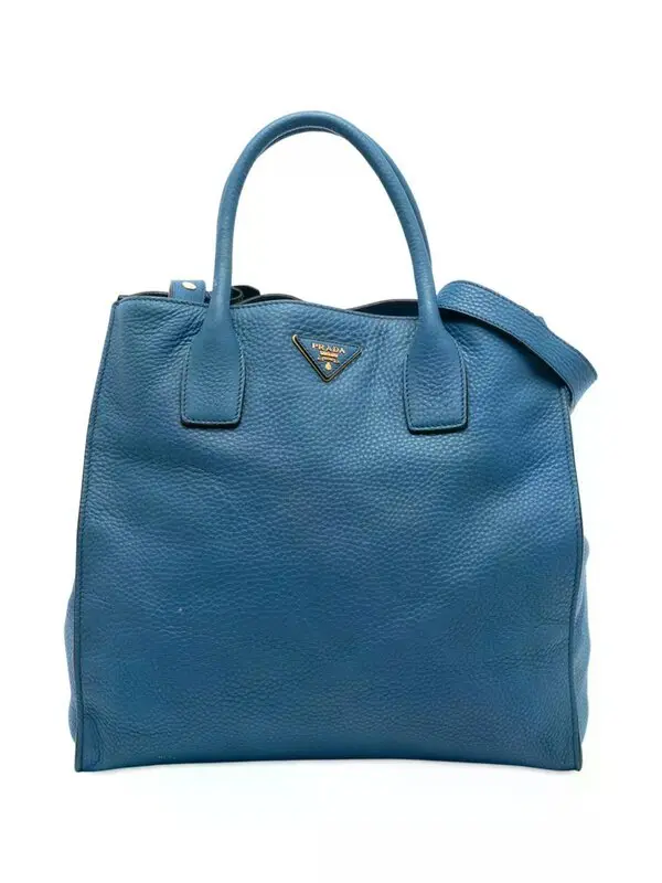 Prada Vitello Daino Open Convertible Tote Satchel - Blue