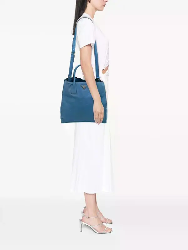 Prada Vitello Daino Open Convertible Tote Satchel - Blue