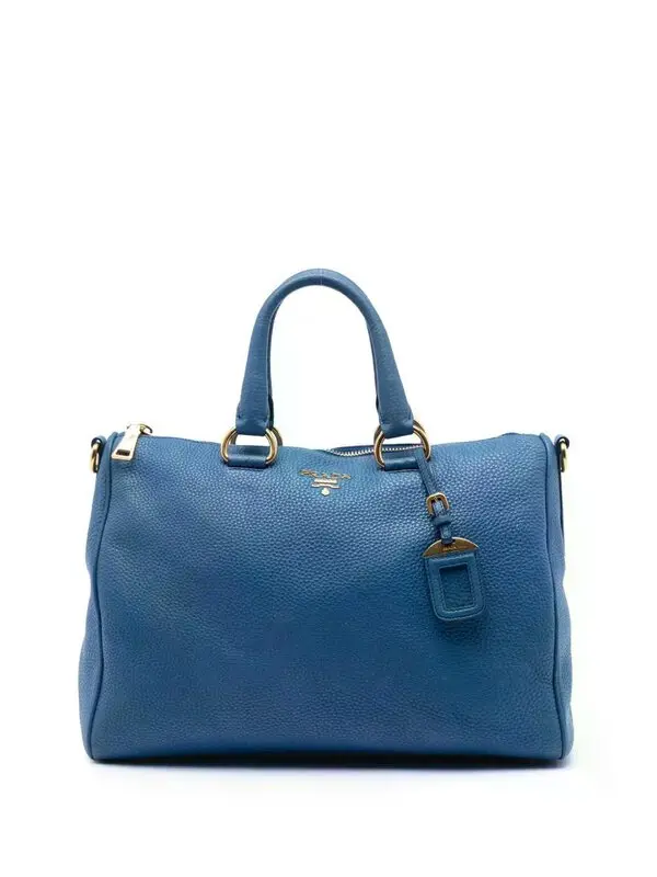 Prada Vitello Daino Zip Top Satchel 2021-2026 - Blue