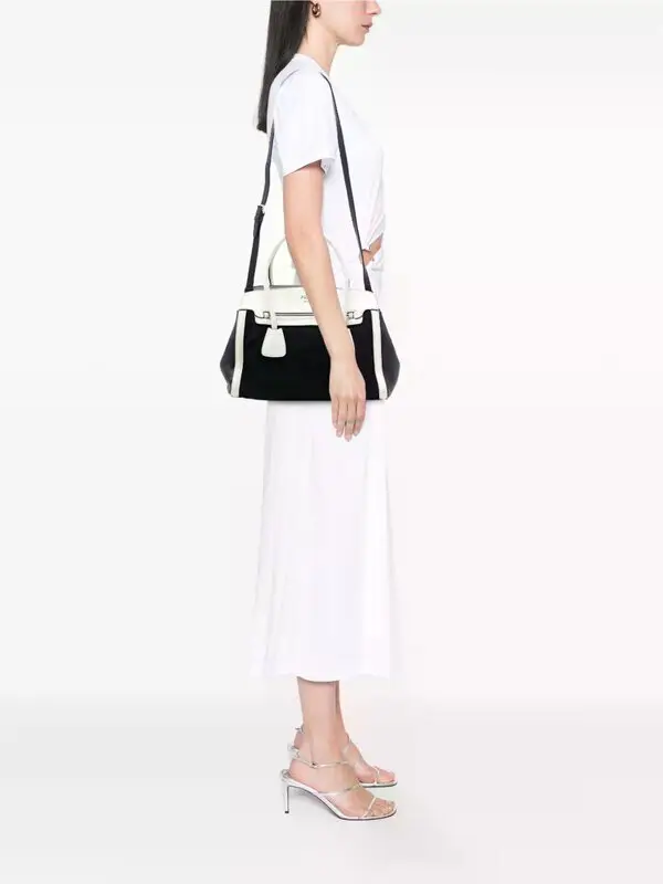 Prada Bicolor Saffiano Trimmed Canvas Satchel - Black