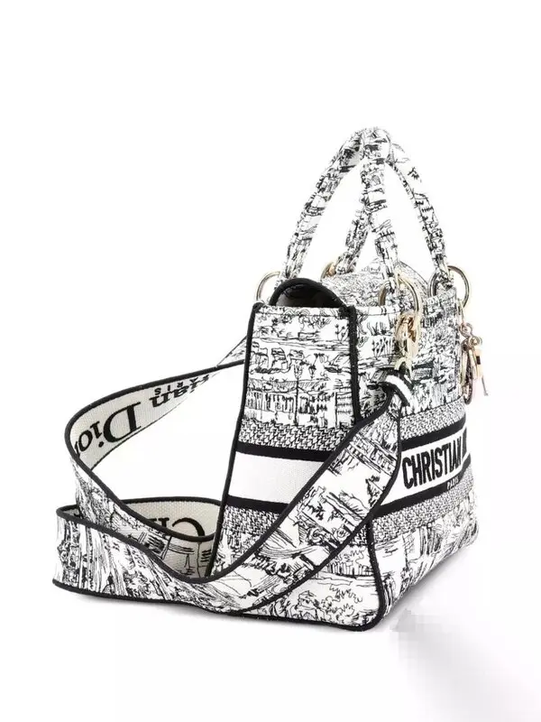 Dior Lady D-lite Embroidered Canvas Satchel - White