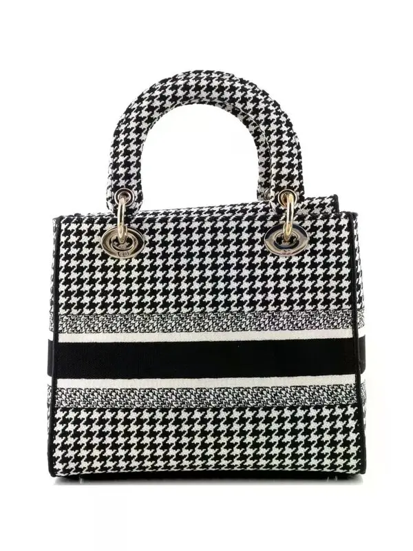 Dior Lady D-lite Houndstooth Canvas Medium Shoulder Bag - Black