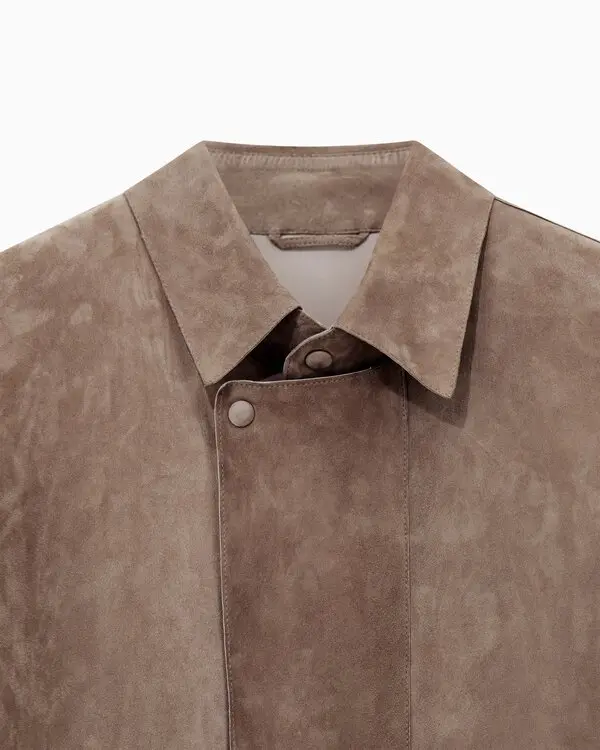 Giorgio Armani Suede Lambskin Single-breasted Trench Coat - Beige