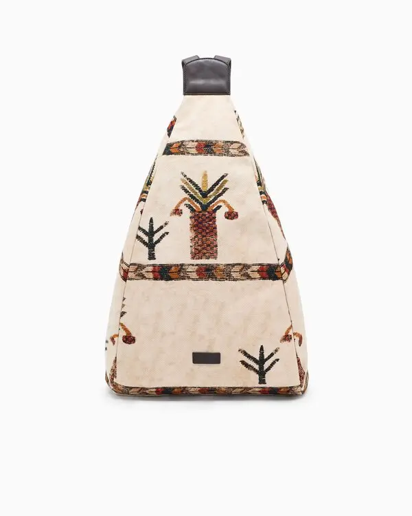 Giorgio Armani Printed Fabric Backpack Sack - Beige