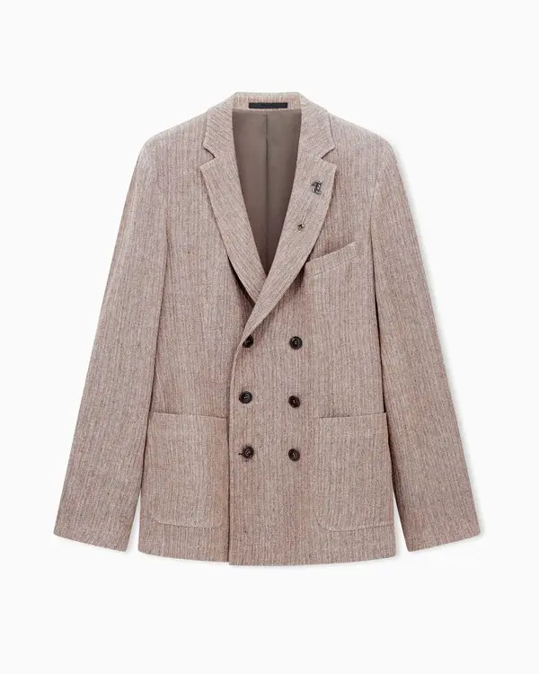Giorgio Armani Double-breasted Mouliné Linen Jacquard Jacket