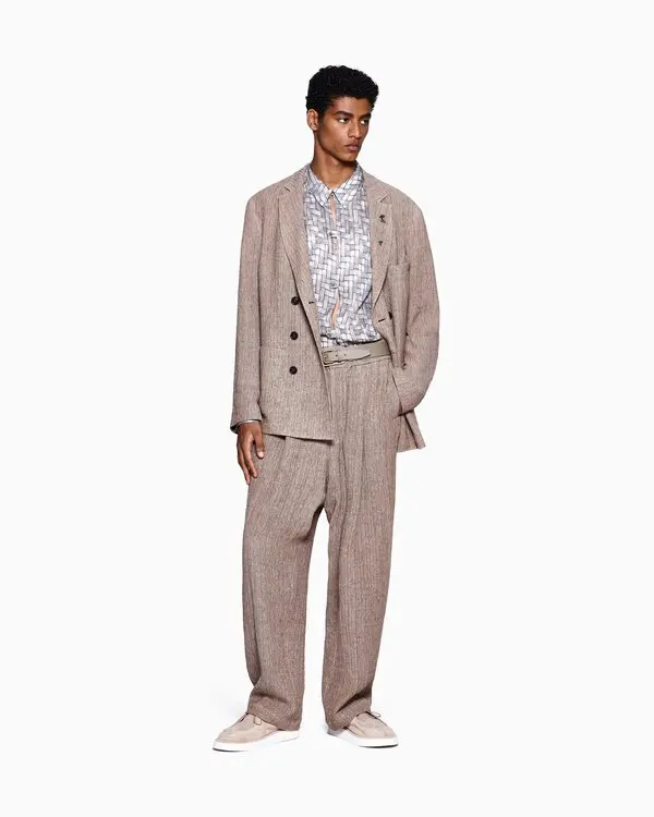 Giorgio Armani Double-breasted Mouliné Linen Jacquard Jacket
