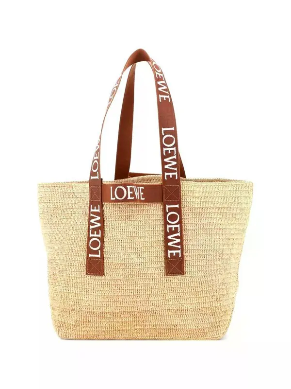 Loewe Fold Logo Strap Raffia Large Tote Bag - Brown