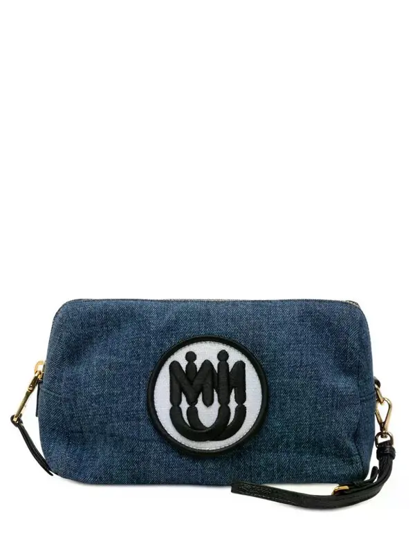 Miu Miu 2010-2025 Denim Embroidered Logo Wristlet Pouch - Blue
