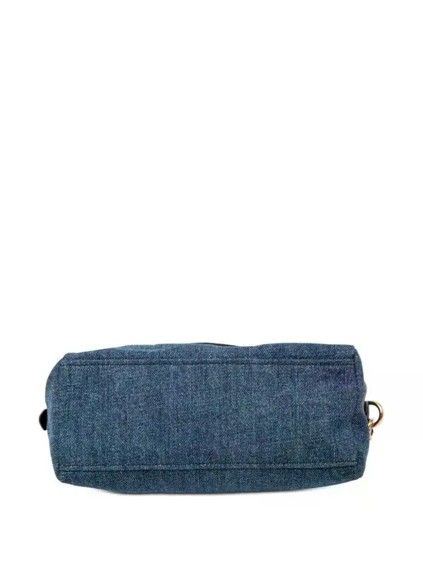Miu Miu Denim Embroidered Logo Wristlet Pouch
