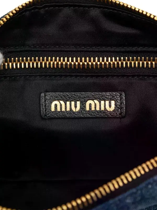 Miu Miu Denim Embroidered Logo Wristlet Pouch
