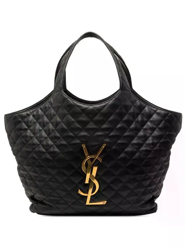 Saint Laurent 2025 Maxi Quilted Lambskin Icare Shopping Tote Bag - Black