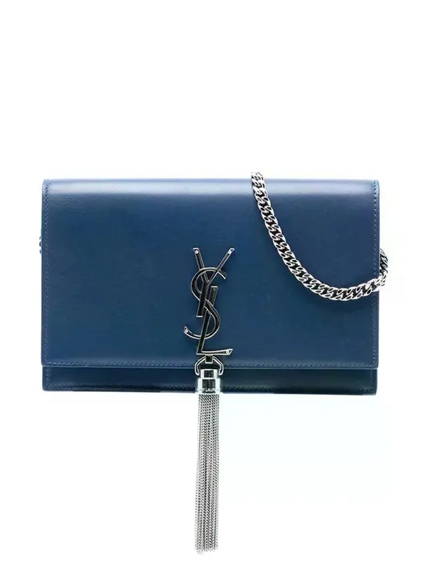 Saint Laurent 2017 Smooth Calfskin Monogram Kate Tassel Wallet On Chain Crossbody Bag - Blue