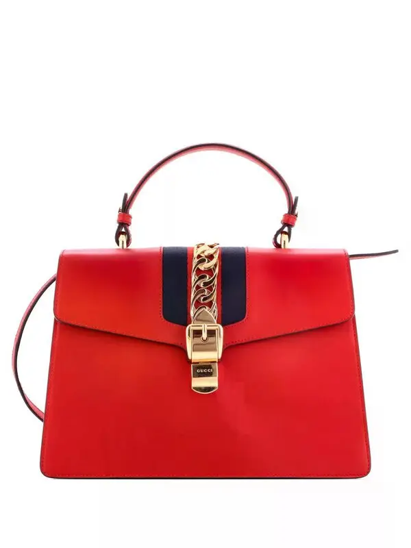 Gucci Sylvie Top Handle Bag Leather Medium Satchel - Red