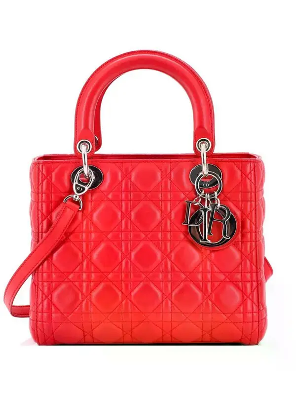 Dior Lady Cannage Quilt Lambskin Medium Satchel - Red