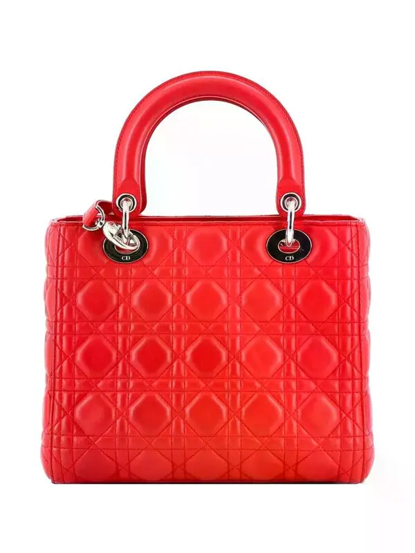 Dior Lady Cannage Quilt Lambskin Medium Satchel - Red