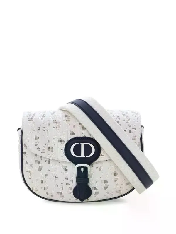 Dior 2021 Medium Perforated Oblique Bobby Flap Crossbody Bag - White
