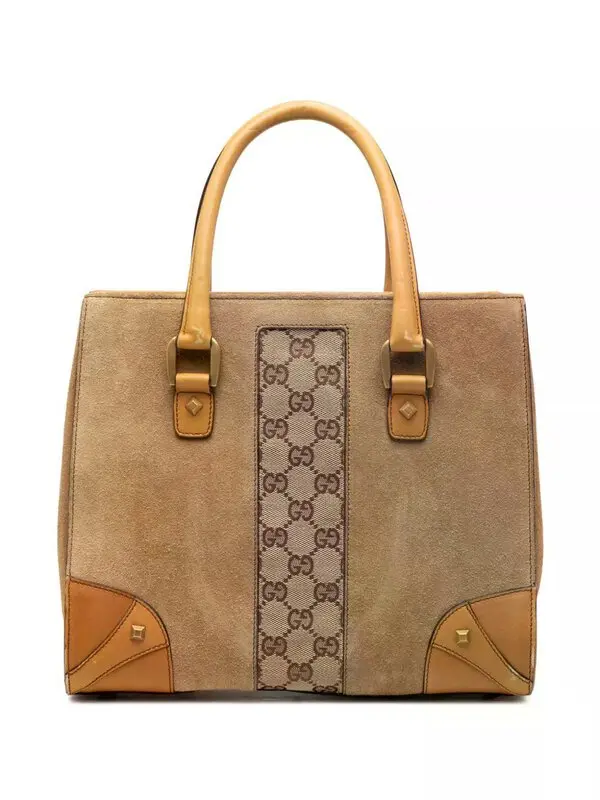 Gucci Suede Gg Canvas Nailhead Handbag