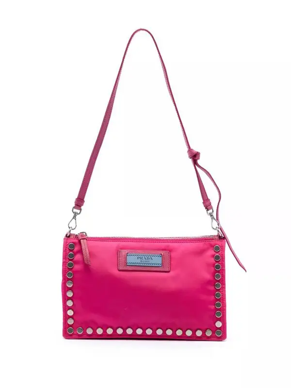 Prada 2013-2025 Tessuto Studded Etiquette Shoulder Bag