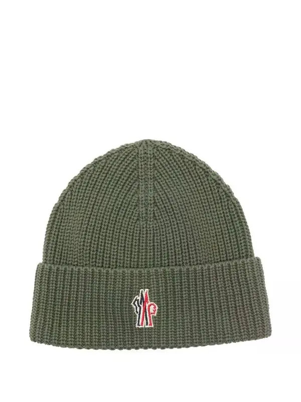 Moncler Logo-patch Ribbed Beanie Hat - Green