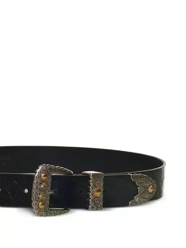 Pinko Embossed Buckle Leather Belt - Black