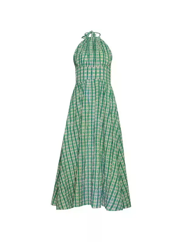 Rosie Assoulin Halterneck Checked Midi Dress